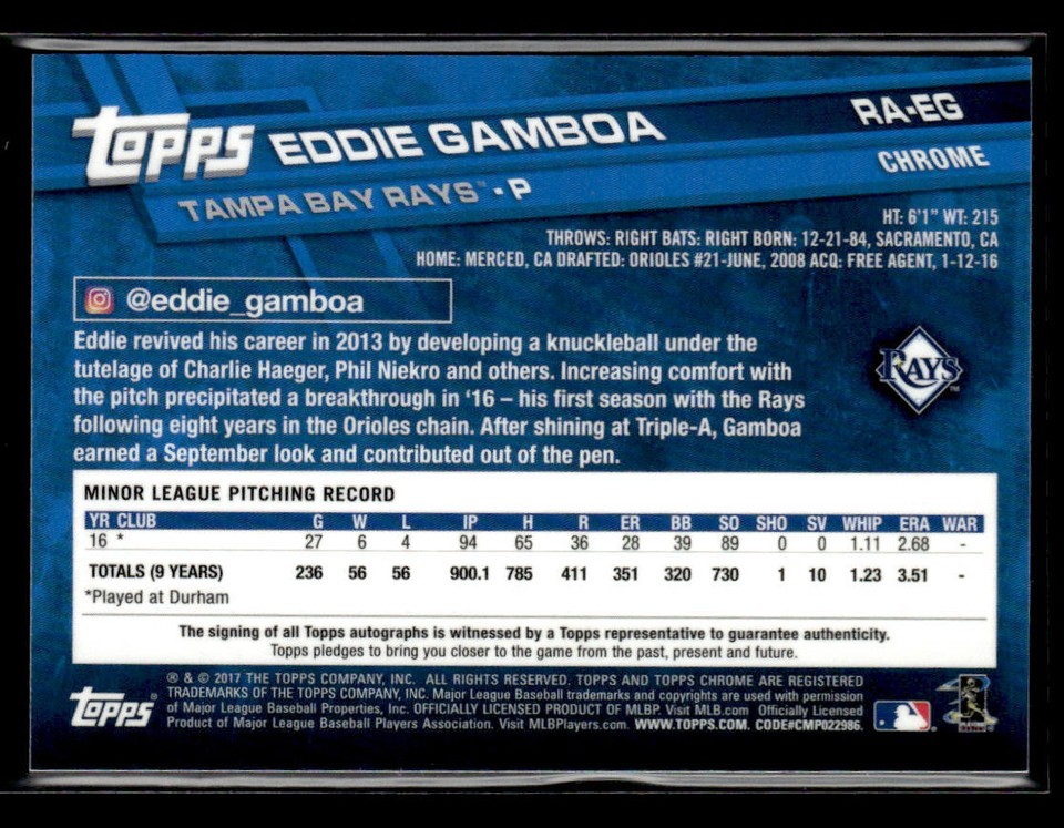 2017 Topps Chrome Rookie Autographs #RAEG Eddie Gamboa | eBay