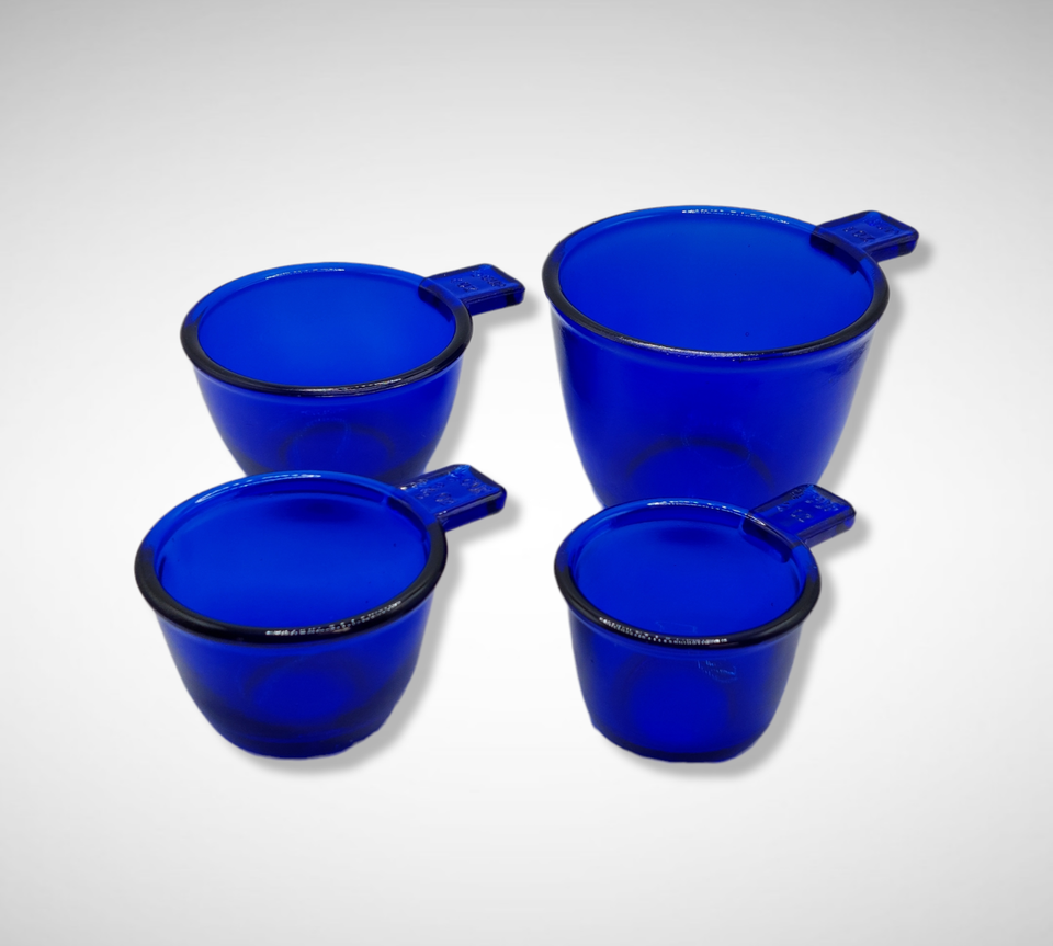 Cobalt Blue Glass Depression Style Measuring Cup Set, Vintage, Kitchen ...