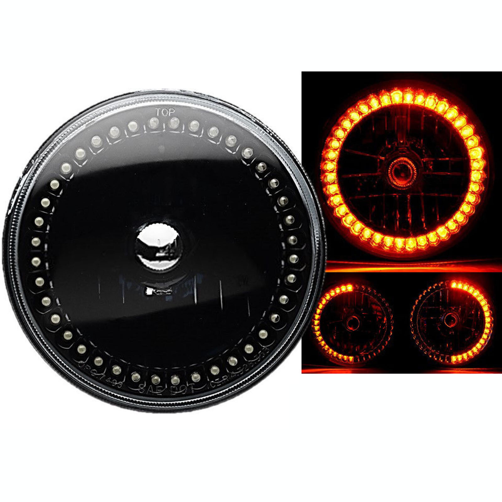 7" H6024 Amber LED Angel Eye Ring Halo Black Headlight Blinker Turn ...