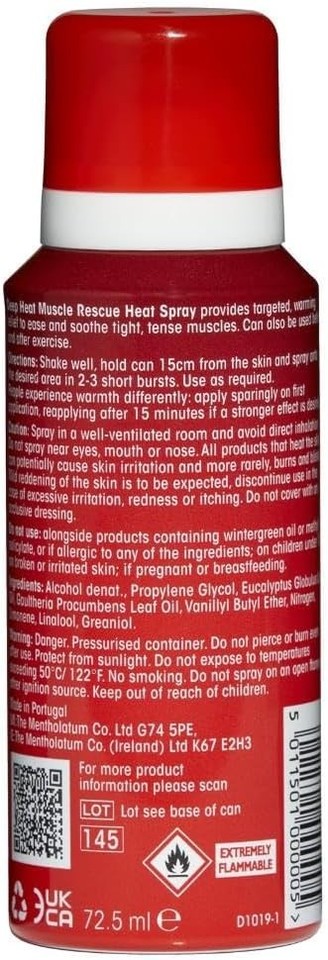 Deep Heat Muscle Rescue Heat Spray, Fast Acting, Soothing Relief 72.5 ...