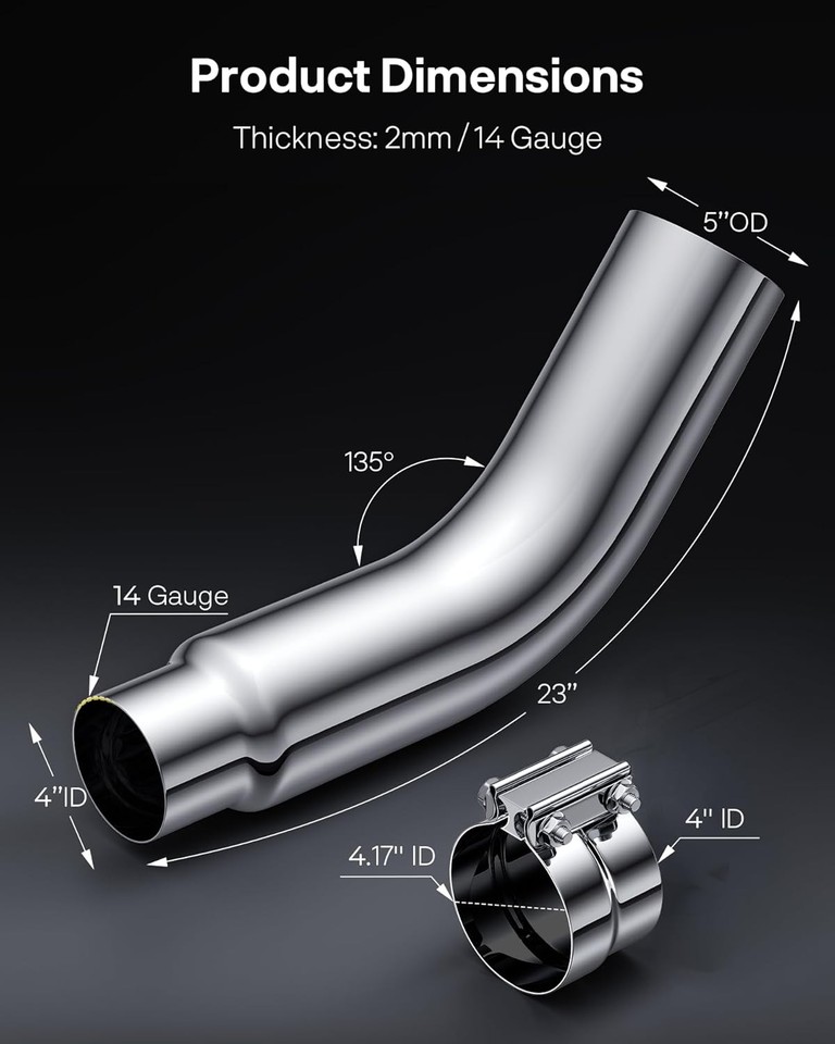 4 to 5 Inch Exhaust Elbow 4'' Inlet 5'' Outlet, Silver | eBay