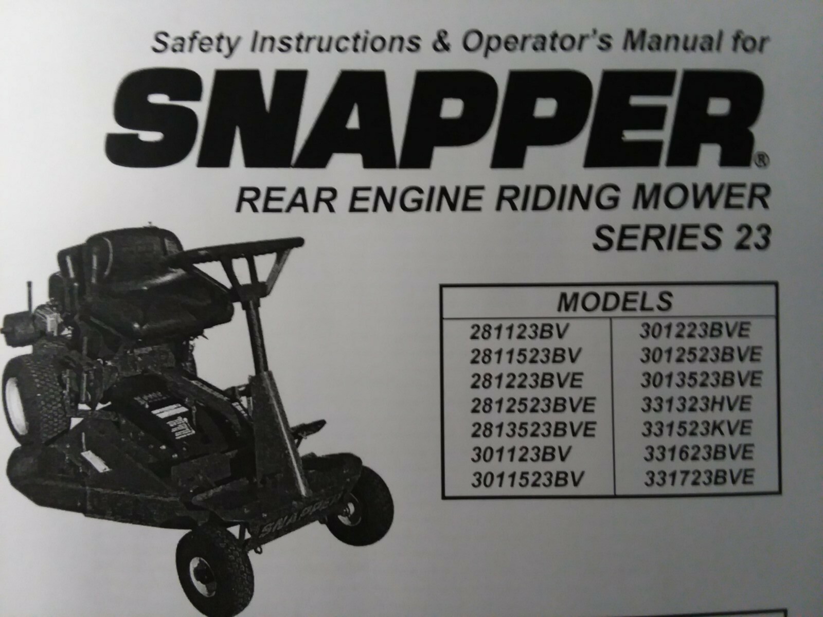 Snapper series 23 Rear Engine Riding Lawn Mower Tractor 281123BB Owners ...