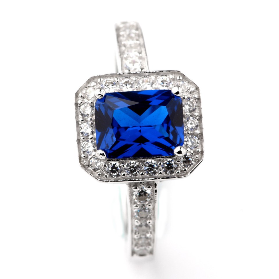 6x8 Oblong Center Stone Women Engagement Ring Real .925 Sterling Silver ...