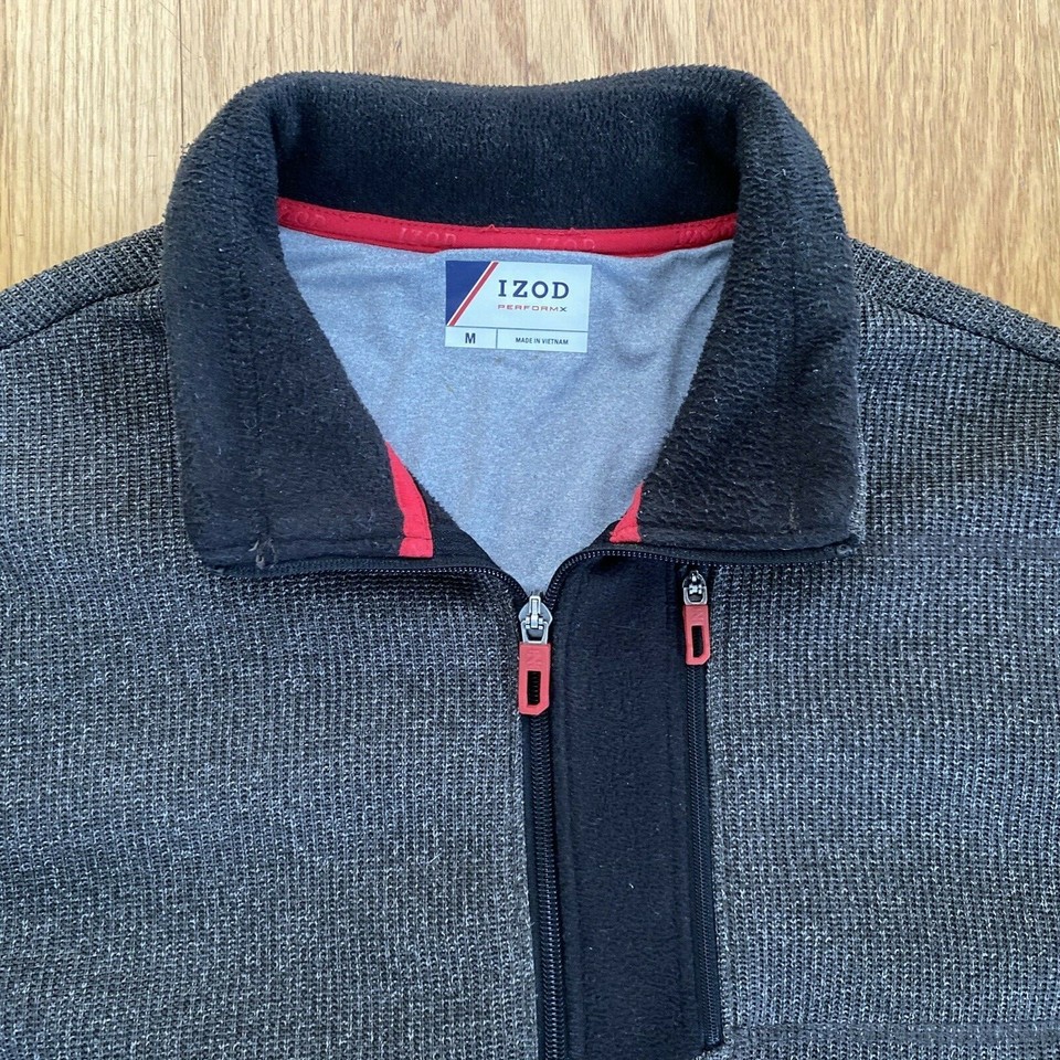 IZOD PerformX Men's Medium Full Zip Jacket Fleece Lined Knit Zip Greige ...