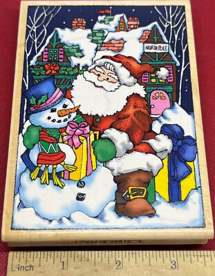 Christmas Santa Snowman Rubber Stamp North Pole Inkadinkado Jackie ...
