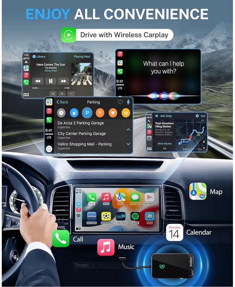 Jemluse Wireless Carplay Adapter for Apple Stable Fast Connection ...
