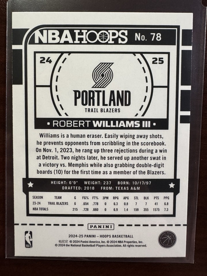 2024-25 NBA Hoops Winter #78 Robert Williams III - Portland Trail ...