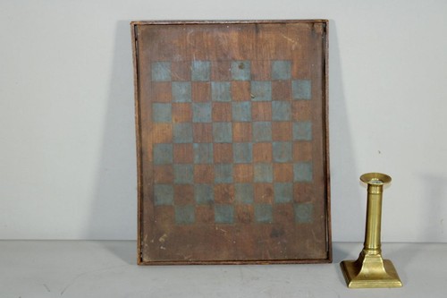 19TH C PRIMITIVE BLUE PAINTED 2 SIDED CHECKERBOARD GAME BOARD ORIGINAL ...