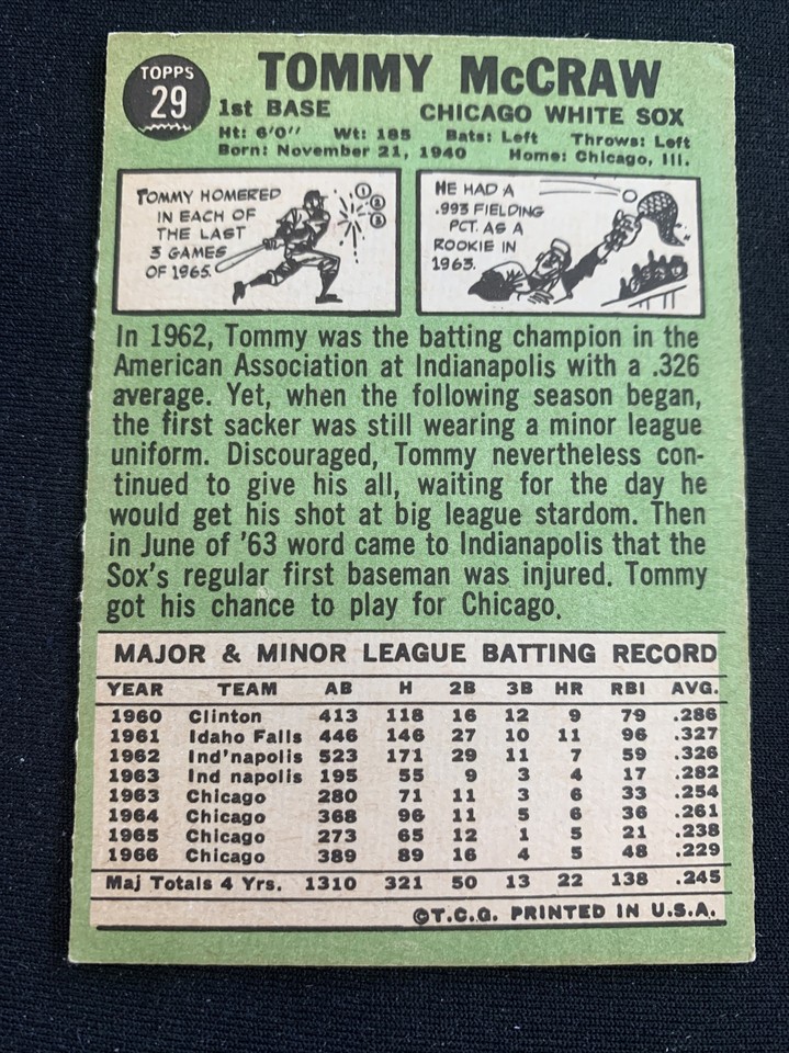 1967 Topps Baseball Card #29 Tommy McCraw Chicago White Sox Nm Free ...