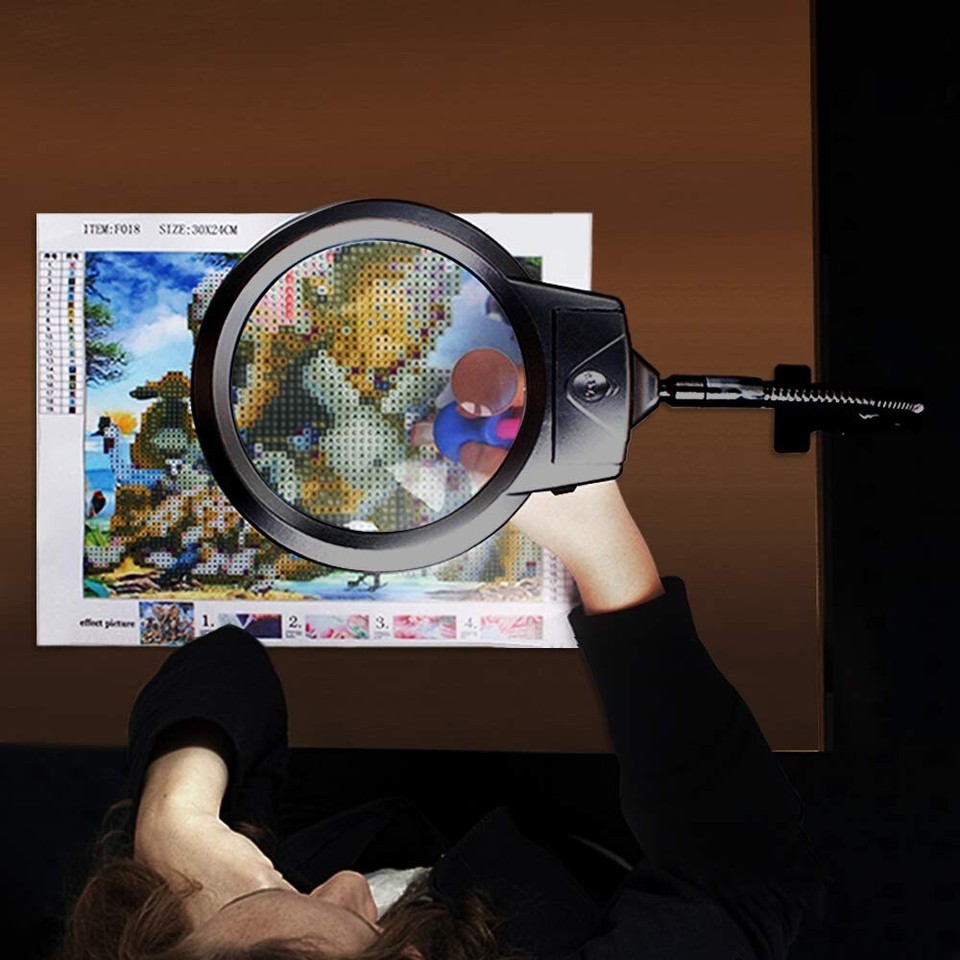 Desk Table Clamp Mount Top Magnifier LED Light Magnifying Diamond ...