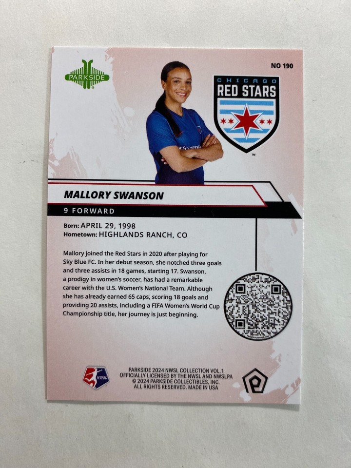 Mallory Swanson 2024 Chicago Red Stars #190 Parkside Vol. 1 NWSL Card | eBay