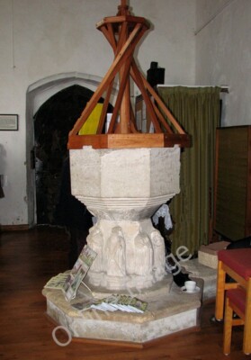 Photo 6x4 The church of St Mary in Burston - C14 baptismal font Burston ...