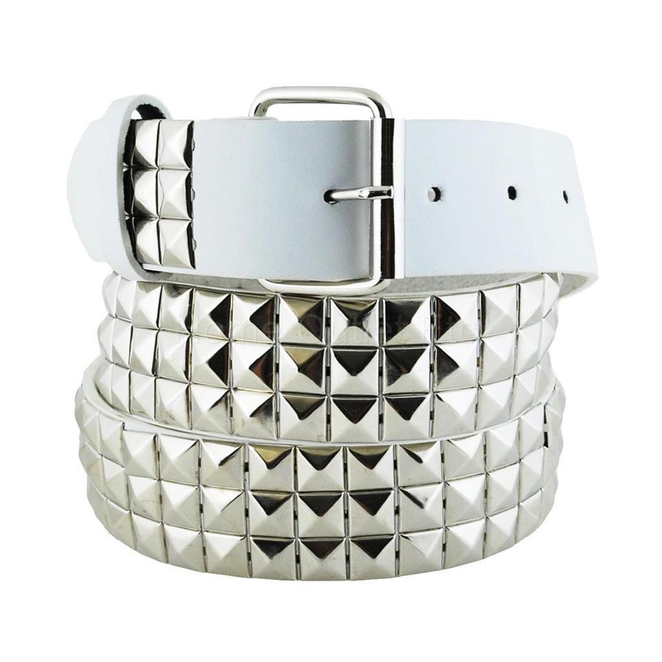 3-Row Metal Pyramid Studded Leather Belt Unisex Punk Rock Goth Emo ...