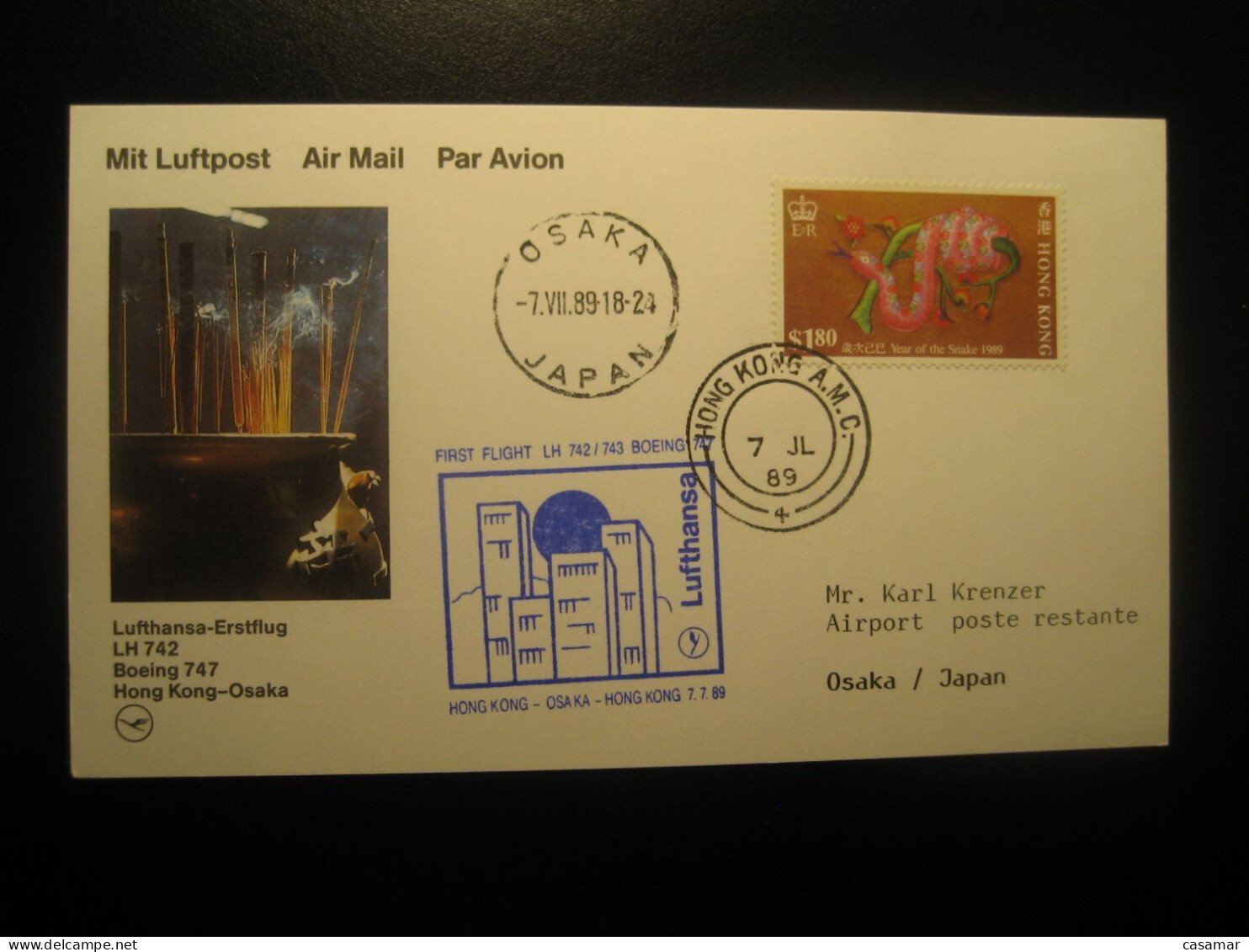 China Germany Japan Hong Kong Osaka 1989 Boeing First Flight Erstflug ...