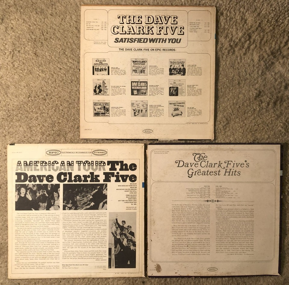 3 Dave Clark Five Record LPs - Satisfied With You American Tour ...