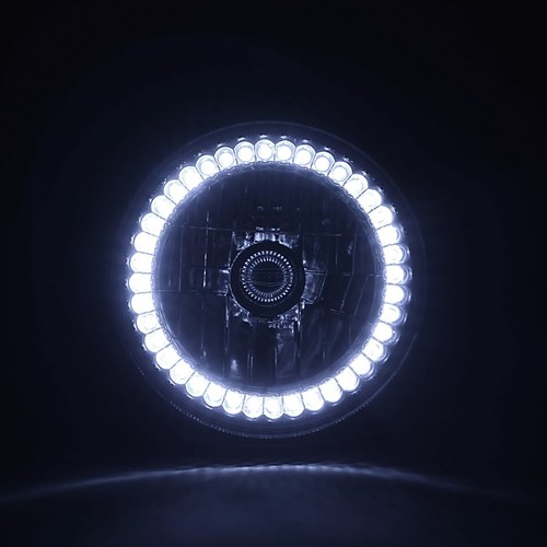 7" Halogen White LED Halo Ring Angel Eye Headlight Headlamp Light Bulbs ...