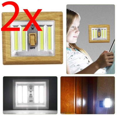 2 X LED BATTERY OPERATED SWITCH NIGHT LIGHT CORDLESS BRIGHT COB CABINET ...