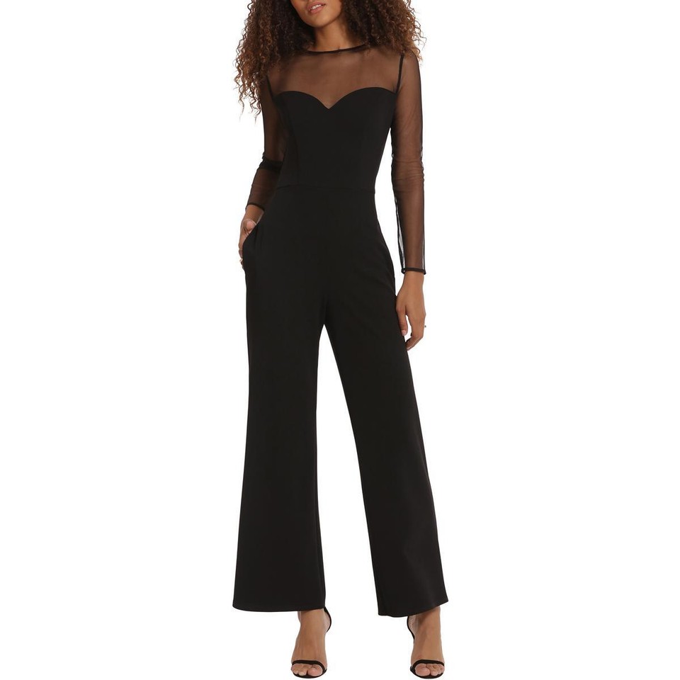 Donna Morgan Womens Mesh Inset Wide Leg Long Sleeve Jumpsuit BHFO 4620 ...