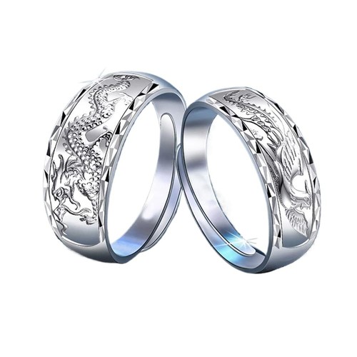 [Rockyu] Matching Rings, Pure Silver 925 Dragon And Phoenix Couple ...