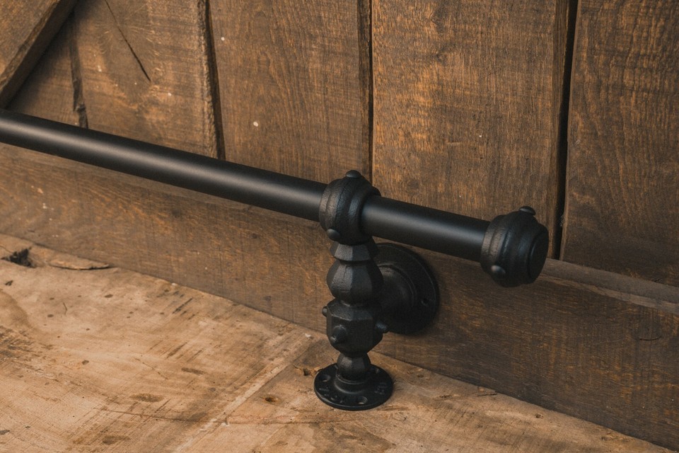 Industrial foot rail, black, home bar, vintage,metal, cast iron ...