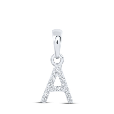 10kt White Gold Womens Round Diamond A Initial Letter Pendant .03 Cttw ...