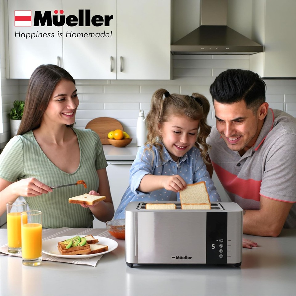 Mueller UltraToast Full Stainless Steel Toaster 4 Slice, Long 4 Silver ...