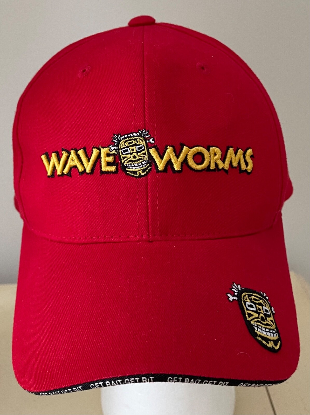 Wave Worms Wave Fishing Get Bait Get Bit Hat Cap. Red. Adult OSFM. | eBay