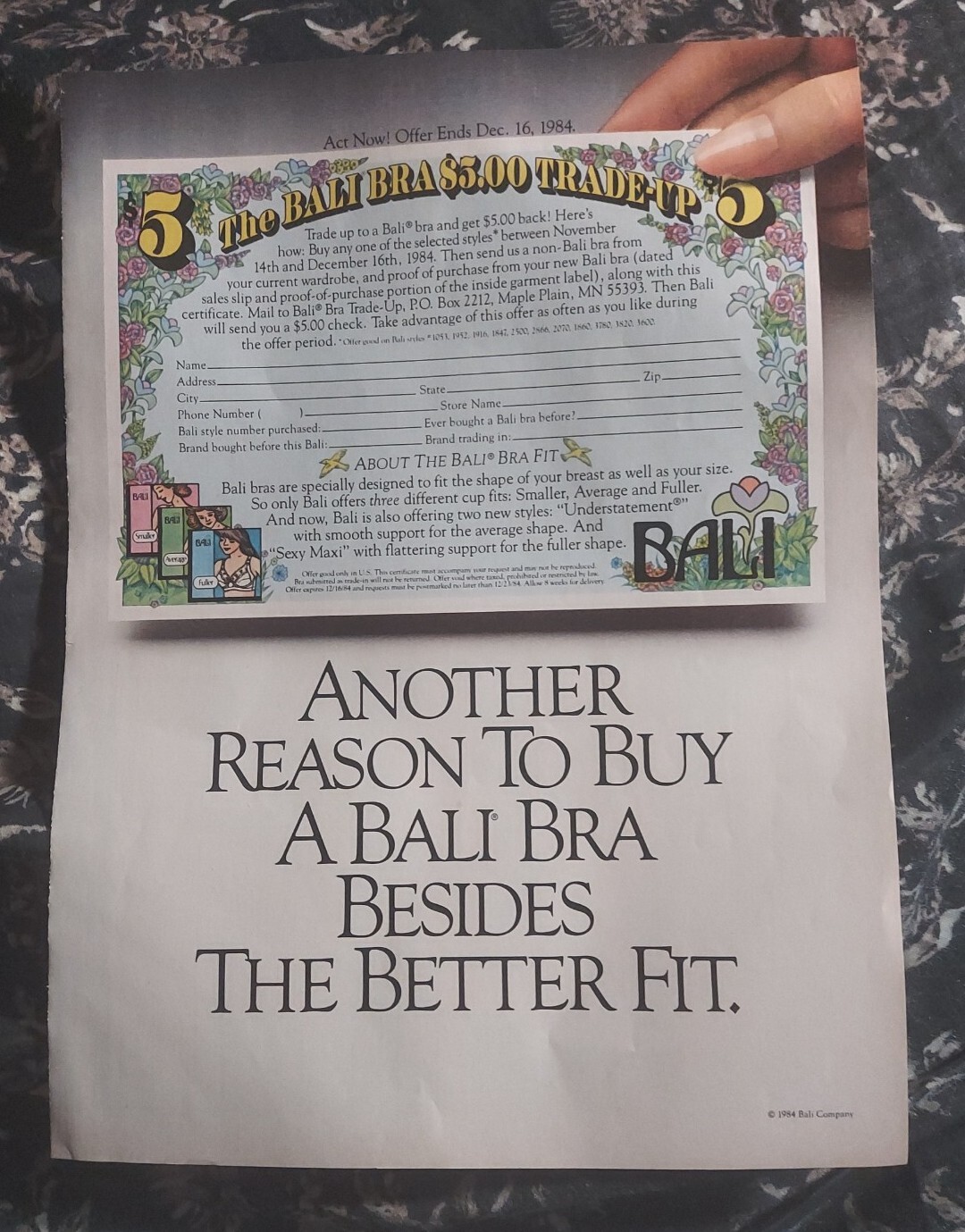 1984 print ad-The Bali Bra $5.00 Trade-Up. Bali Bra-Another reason to ...