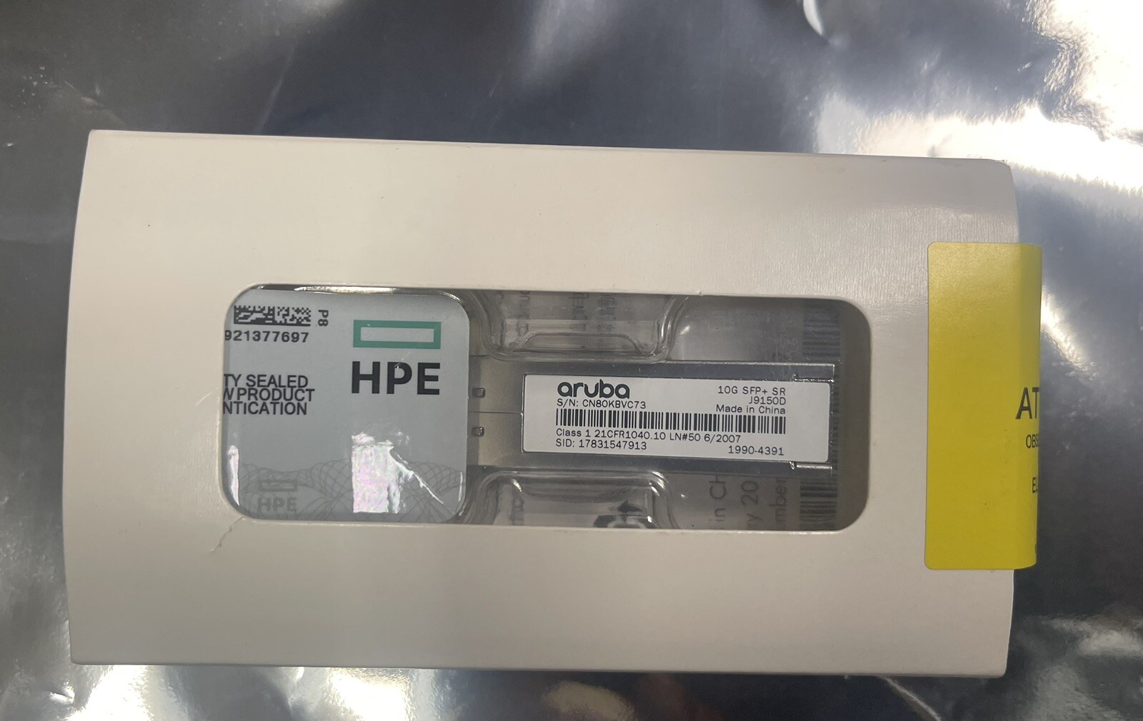 J9150D Genuine HPE Aruba 10G SFP+ LC SR OM3 300m MMF Transceiver NEW ...