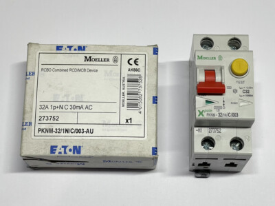 Eaton Moeller RCBO RCD MCB 32A C Curve 10kA 1p+N 240VAC PKNM-32/1N/C ...