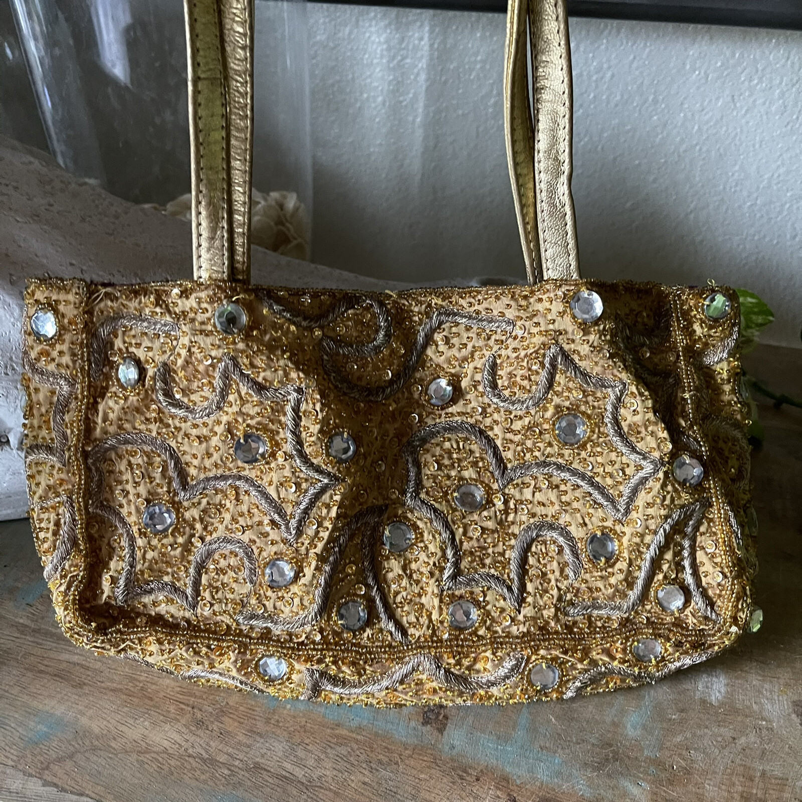 Christiana Hand Sequin Beaded Pure Silk Yellow Purple… - Gem