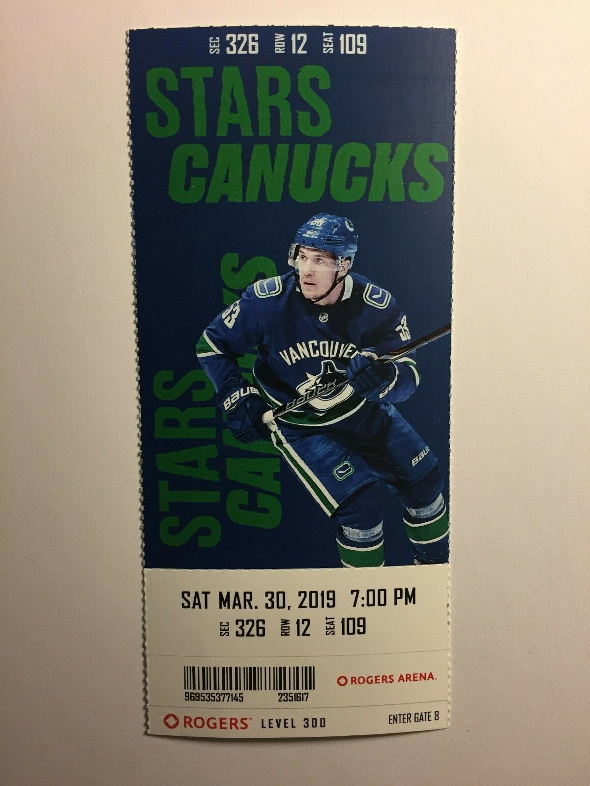VANCOUVER CANUCKS VS DALLAS STARS MARCH 30, 2019 TICKET STUB | eBay