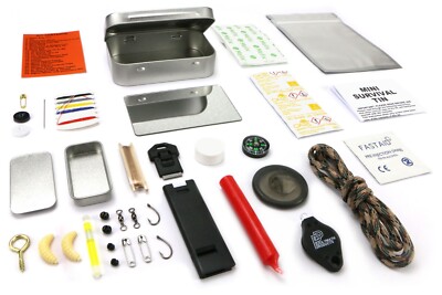 MINI SURVIVAL TIN Outdoor Bushcraft Hiking Scouts Military Emergency ...