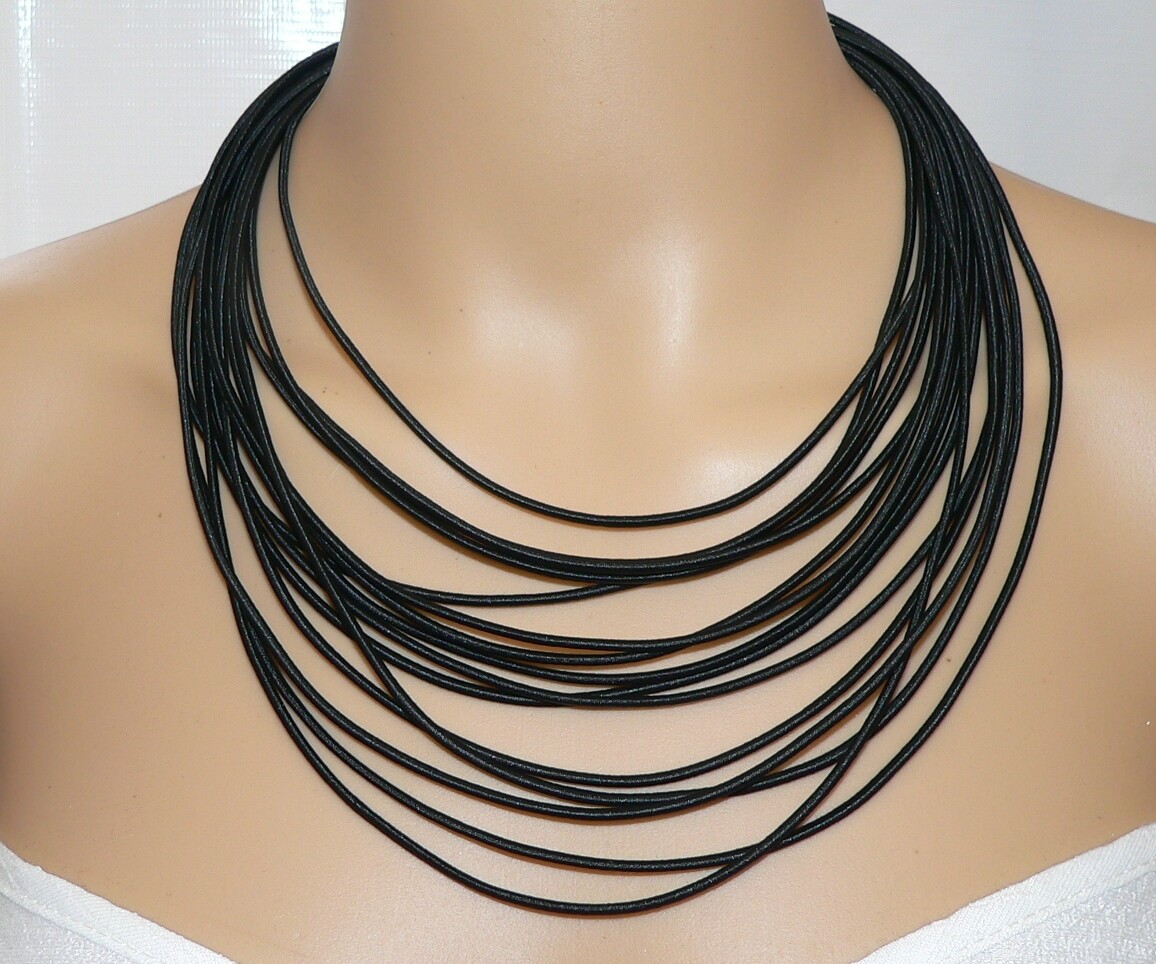 Kette Halskette Collier Statement Textil mehrreihig schwarz 393c | eBay