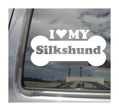 I Heart Love My Silkshund - Mixed Dog Bone Car Vinyl Decal Sticker ...