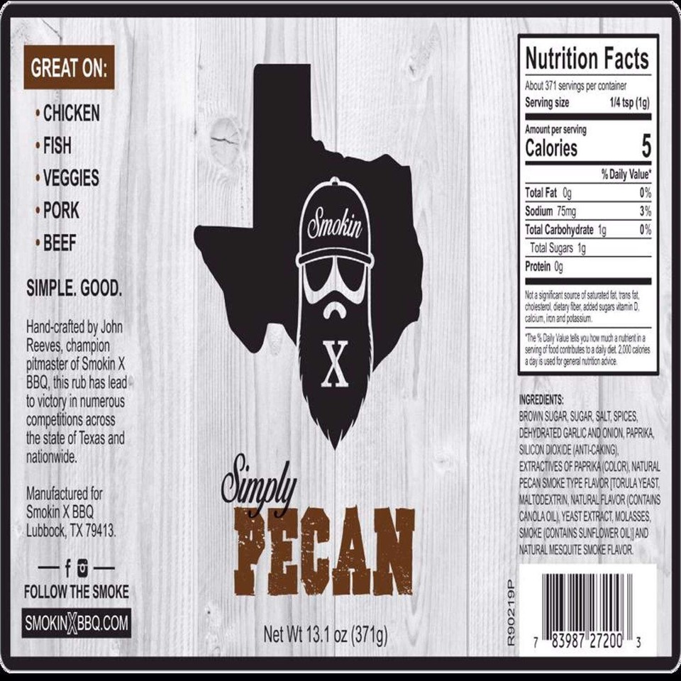 Smokin X Simply Pecan 13.1 Oz Hand Crafted Seasoning Rub Championship ...