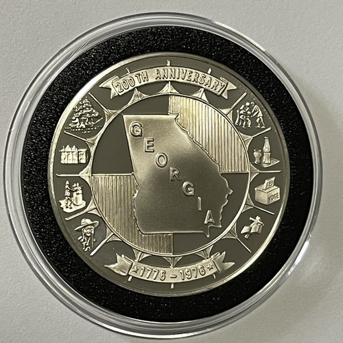 Georgia State Proof 33.4 Gram Sterling 92.5% Silver Round Medal Vintage ...