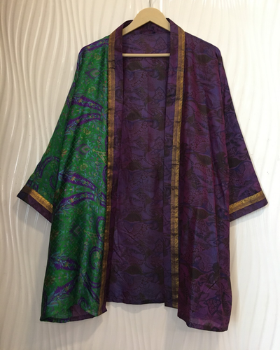 Pure Silk Short Kimono Duster Jacket Cardigan Cape Loose Robe Purple ...