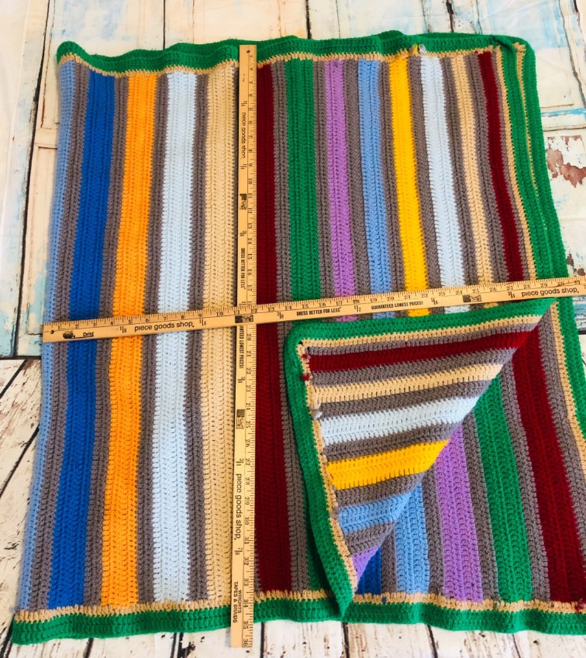 Vintage Hand Crocheted Rainbow Colors Afghan Throw Blanket Multicolor ...