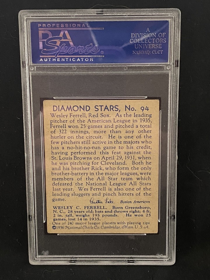 1936 Diamond Stars #94 Wes Ferrell PSA 4 | eBay