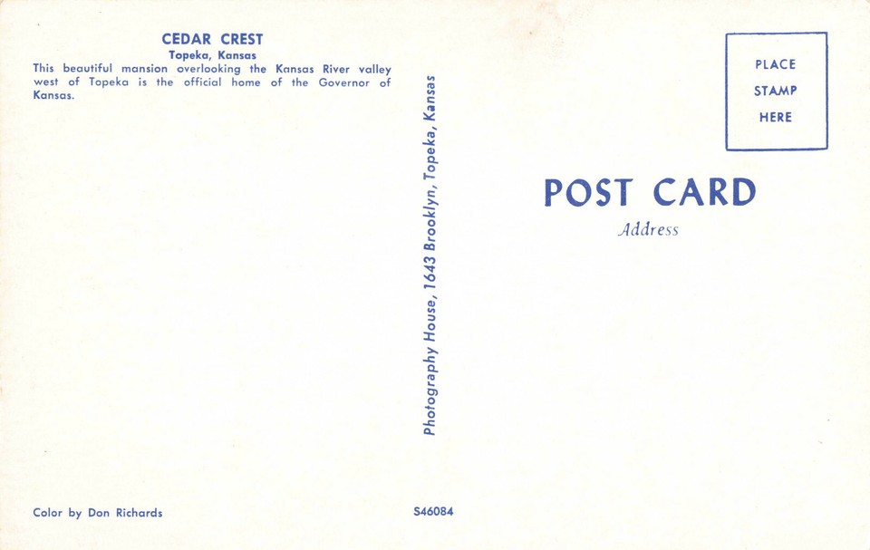 Postcard Cedar Crest Topeka Kansas | eBay