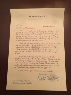 OVETA CULP HOBBY - Letter SIGNED | eBay