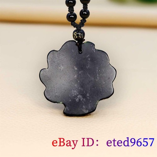 Natural Jade Nine Tailed Fox Pendant Necklace Jewelry Black Carved ...