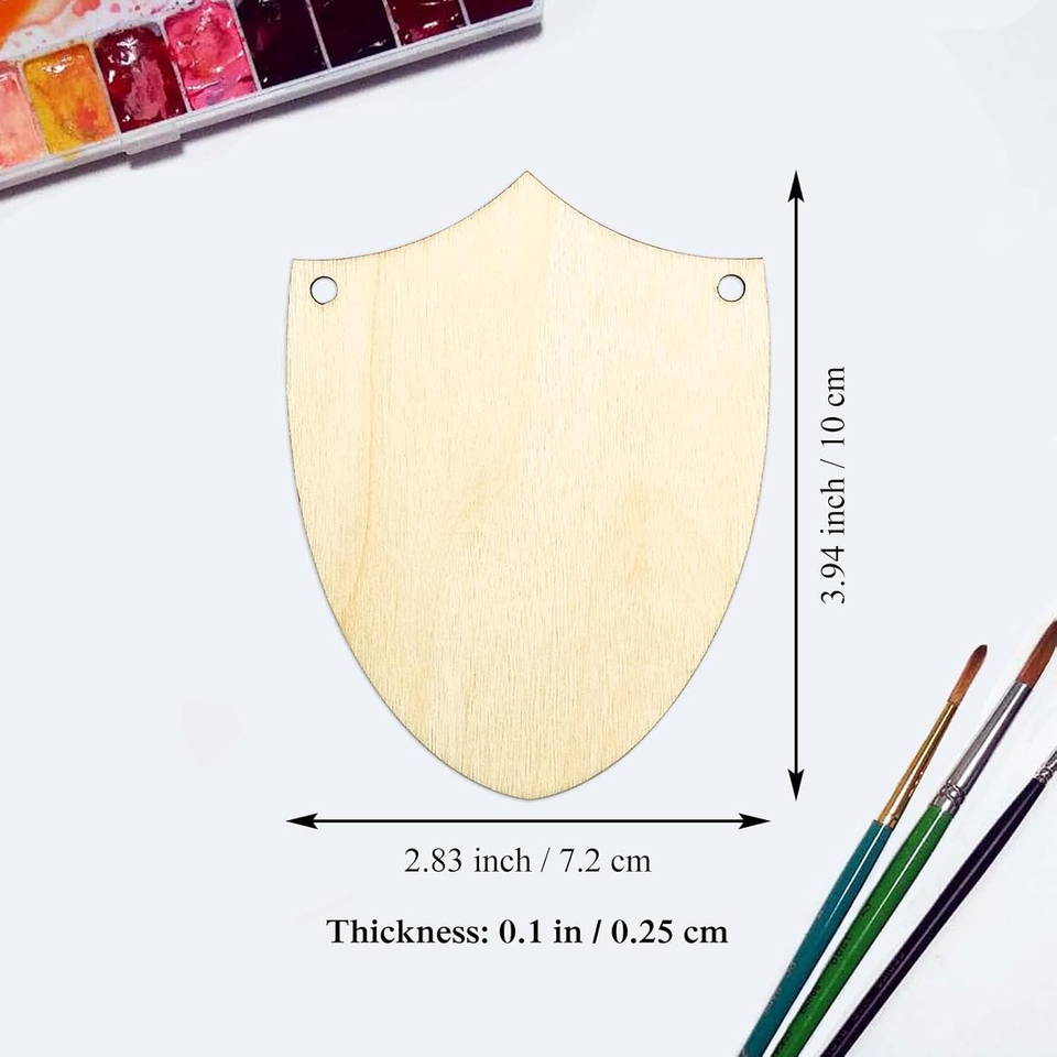 20Pcs Wooden Shield Shapes Cutouts DIY Craft Embellishments Unfinished ...