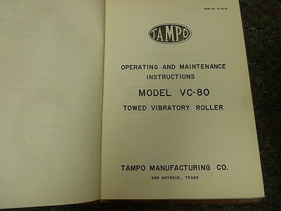 Tampo VC80 Towed Vibratory Roller Parts Catalog & Owner Operator Manual ...