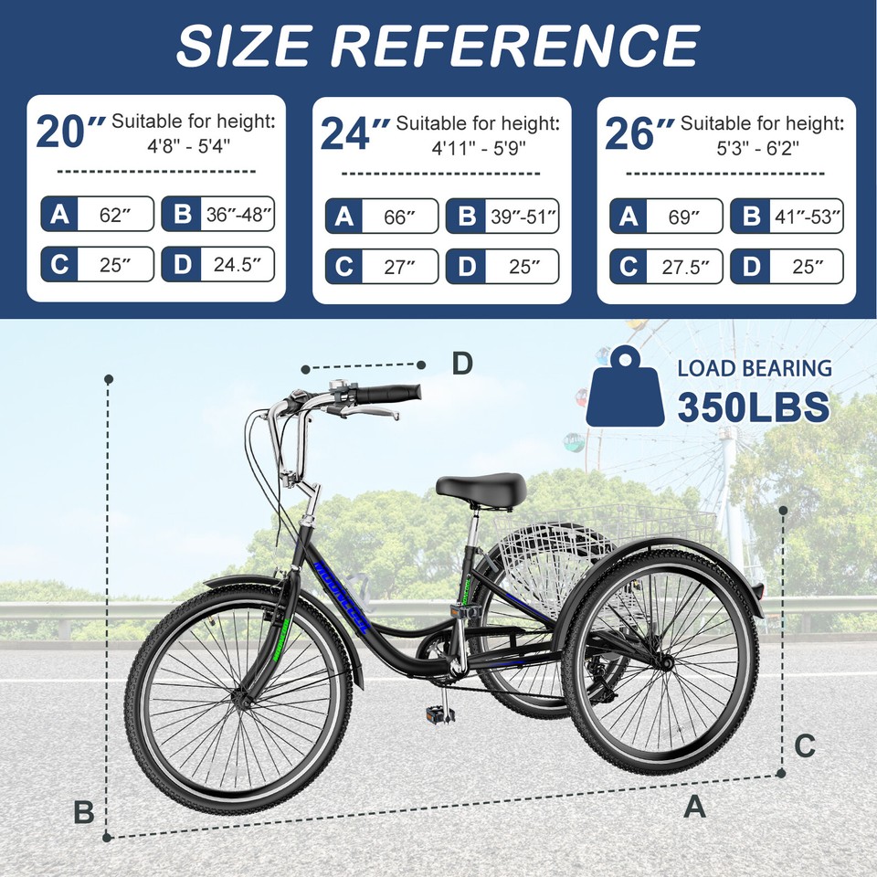 MOONCOOL Adult Tricycles 7 Speed Adult Trikes 24 in 3 Wheel Bikes for ...