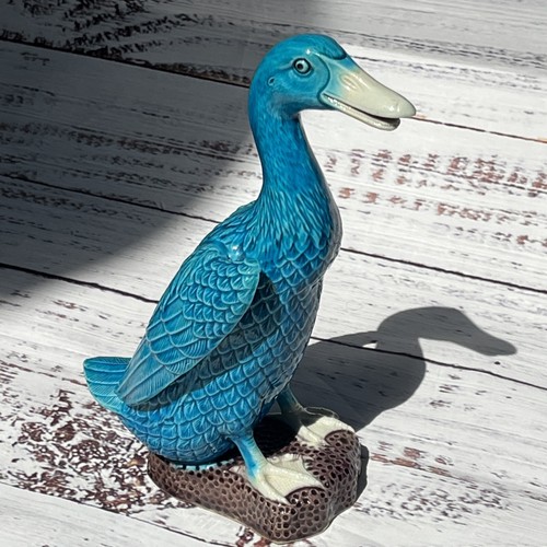 Antique Chinese Blue Glazed Porcelain 7.5” Tall Duck Goose Figurine ...