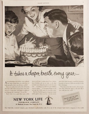 1951 Print Ad New York Life Insurance Birthday Cake with Candles Family ...