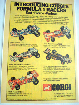 1973 Corgi Ad Introducing Corgi's Formula 1 Racers | eBay