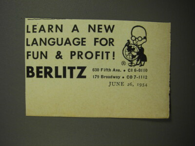 1954 Berlitz School of Languages Ad - Learn a new language for fun ...